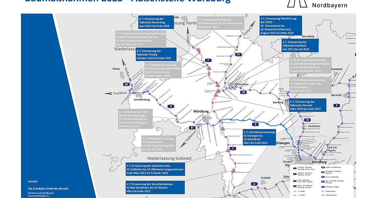 Mainfranken: Neue Baustellen auf A3 und A7 | Radio Charivari Würzburg
